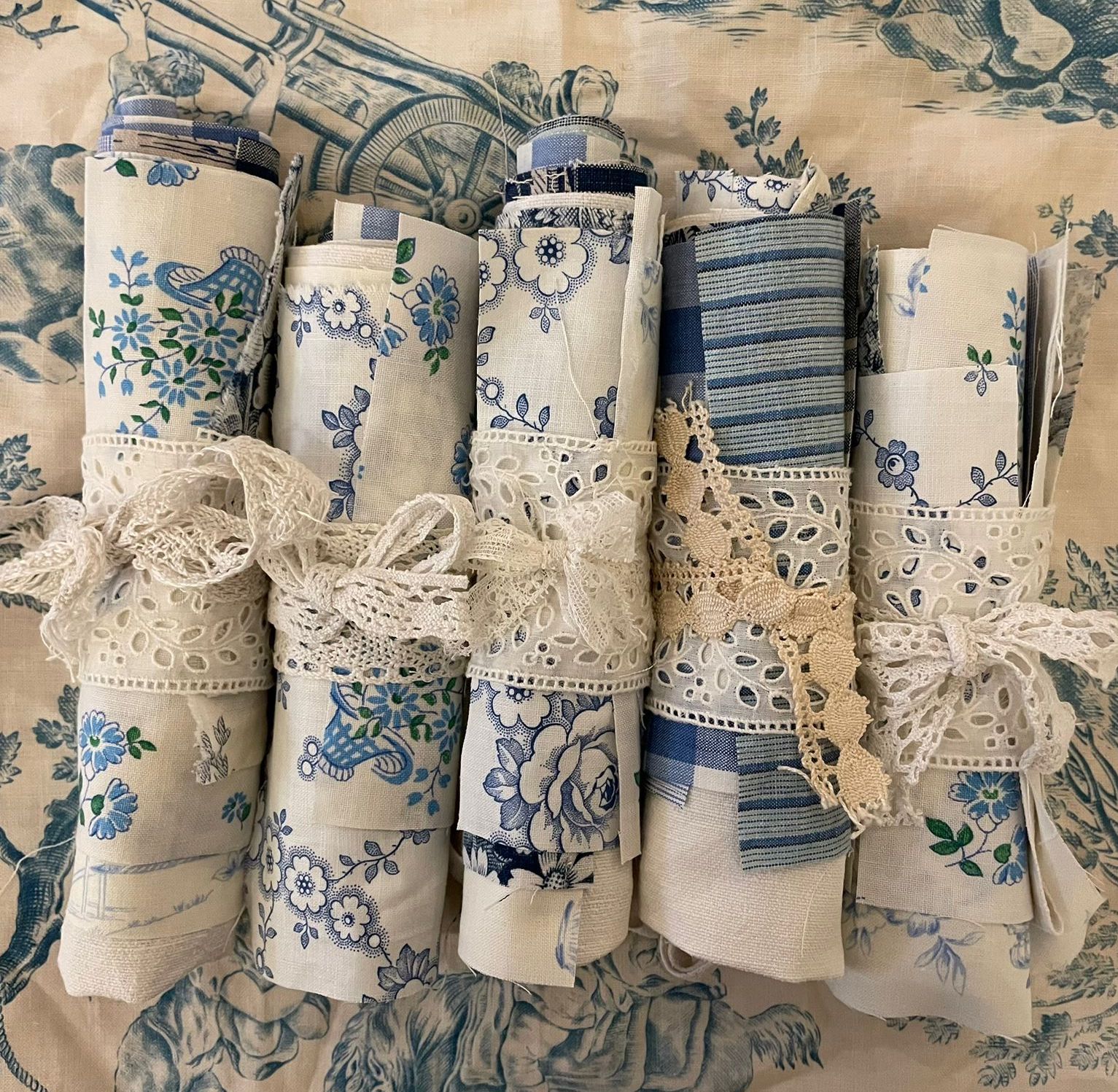 Vintage Slow Stitch Bundle - Blue - Pincushion Pantiles
